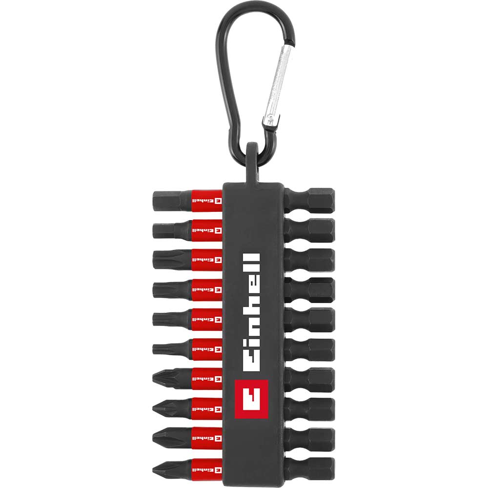 Einhell 10 Piece Impact Screwdriver Bit Set on Snap Hook Carabiner | Screwdriver Bit Sets