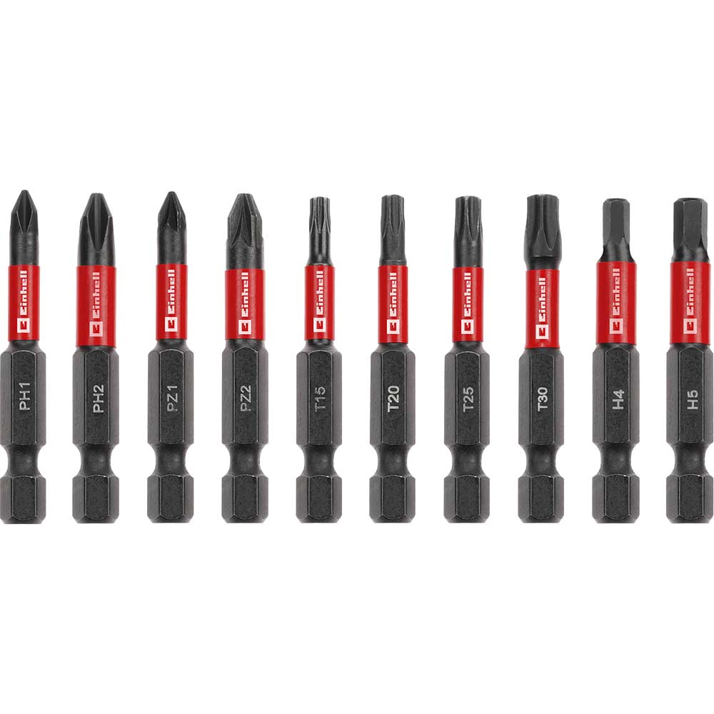 Einhell 10 Piece 50mm Impact Screwdriver Bit Set in Pocket Case | Screwdriver Bit Sets