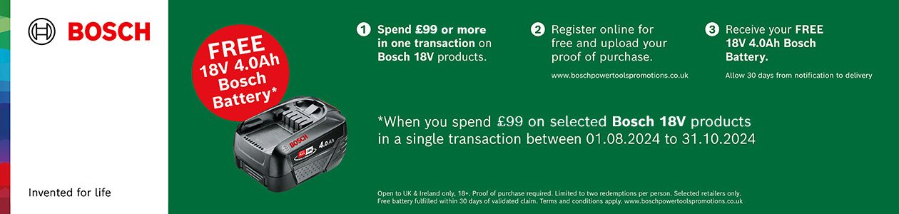 Get Your FREE Bosch 18v Power For All Battery