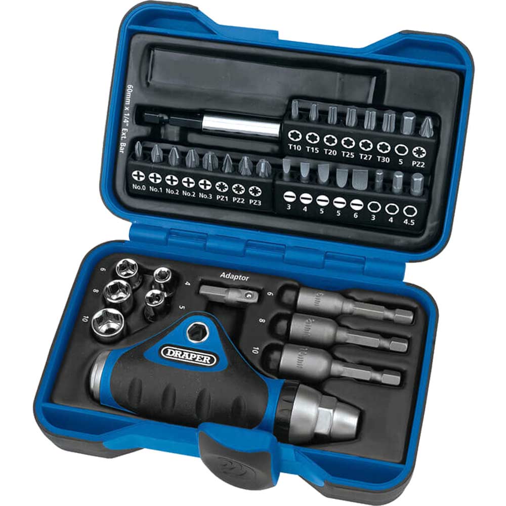 Draper 35 Piece Ratchet Screwdriver Socket and Bit Set | Ratchet ...