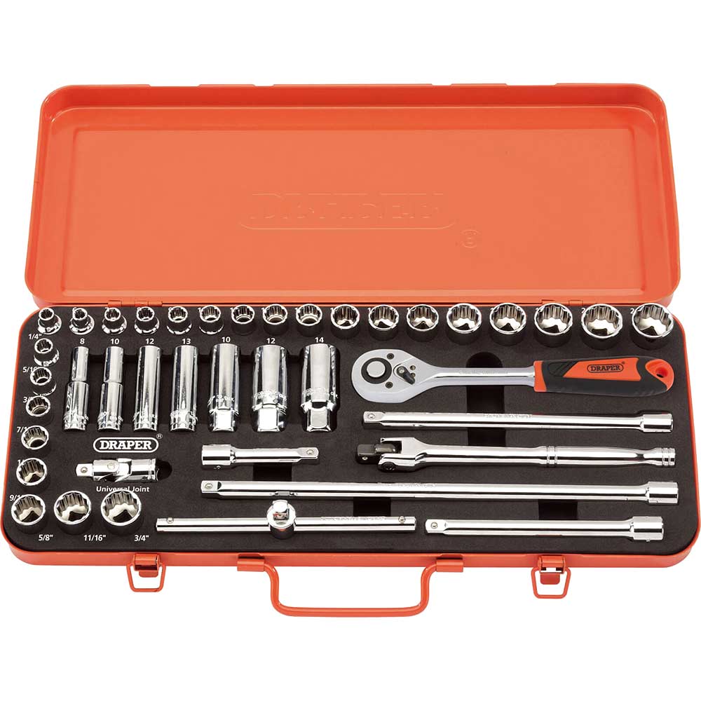 Draper 40 Piece 3/8" Drive Bi Hex Socket Set Metric and Imperial ...