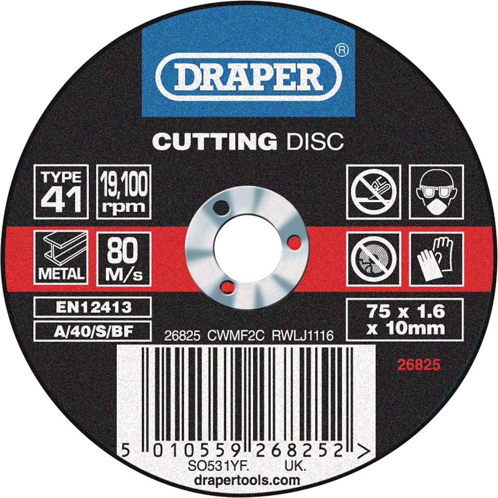 Draper Flat Metal Cutting Disc 75mm 1.6mm 10mm
