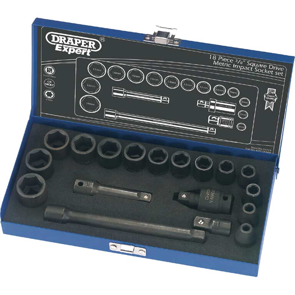 Draper Expert 18 Piece 3/8" Drive Hi-Torq Impact Socket Set | Socket Sets