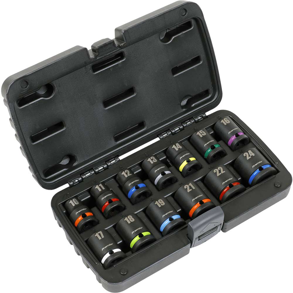 Sealey 13 Piece 1/2" Drive Colour Coded Hexagon Impact Socket Set ...