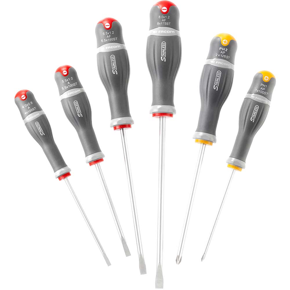 Facom Protwist 6 Piece Stainless Steel Slotted and Phillips Screwdriver ...