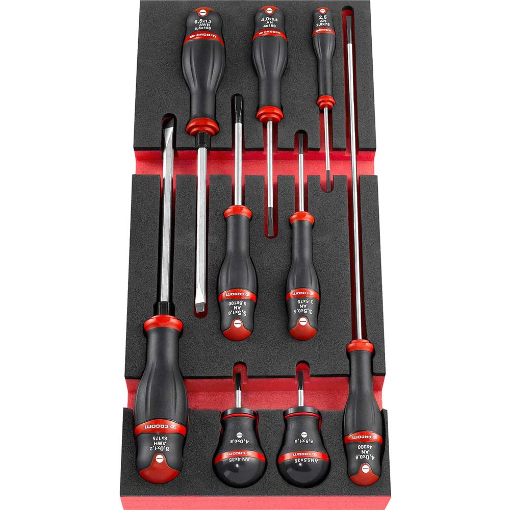 Facom Protwist 9 Piece Slotted Screwdriver Set in Foam Module Tray ...