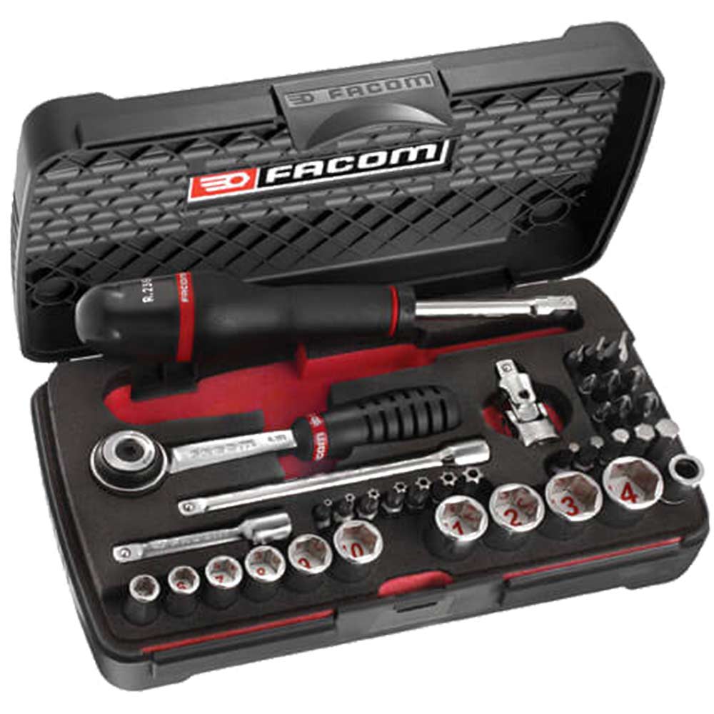 Facom 37 Piece 1/4" Drive Socket Set Metric with Foam Insert | Socket Sets