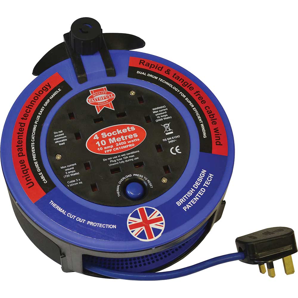 Faithfull 4 Socket Cable Extension Reel 240v | Cable Extension Reels