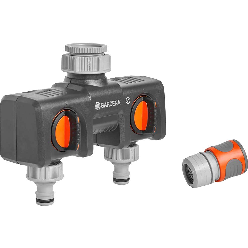 Gardena ORIGINAL Dual Output Threaded Tap Hose Pipe Connector Set | Tap ...