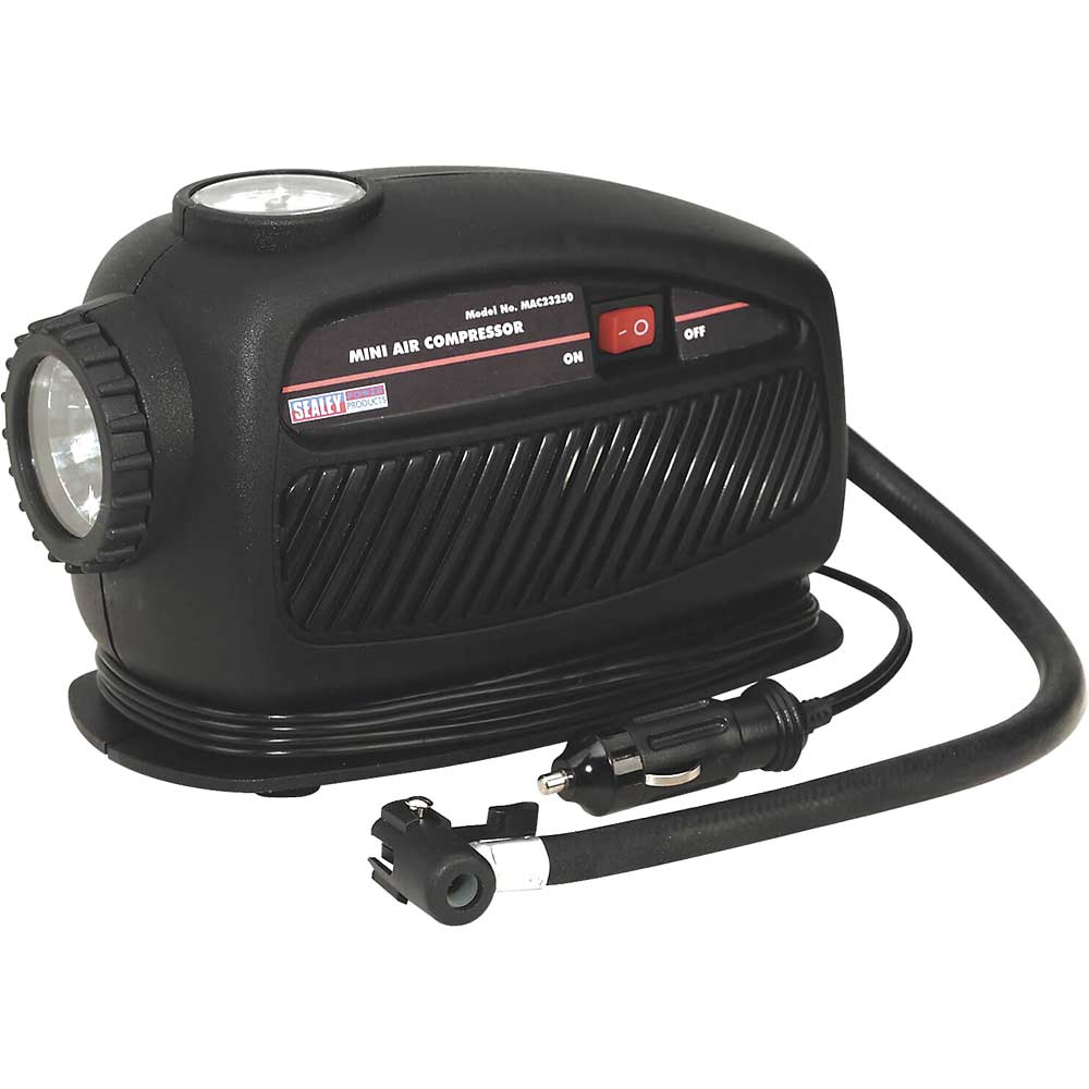 Sealey MAC23250 Mini Air Compressor Pump and Emergency Light 12v | Mini ...