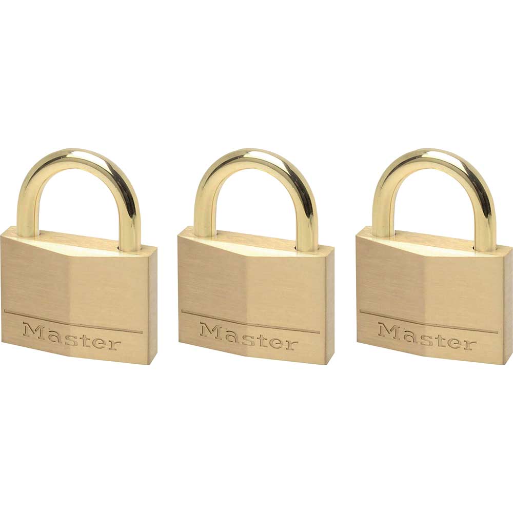 Masterlock Solid Brass Padlock Brass Plated Shackle Pack of 3 Keyed ...