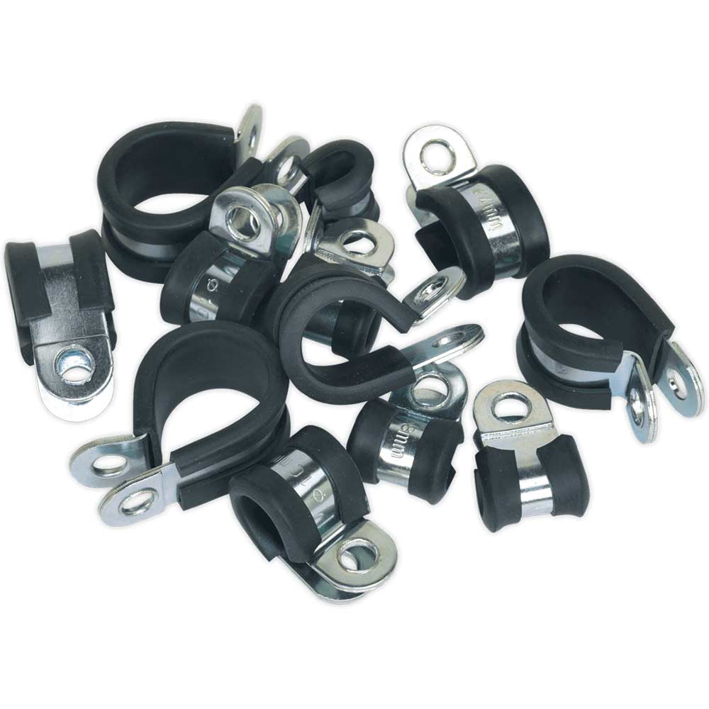 Sealey 60 Piece Rubber Lined P Clip Assortment | Air Line Fittings