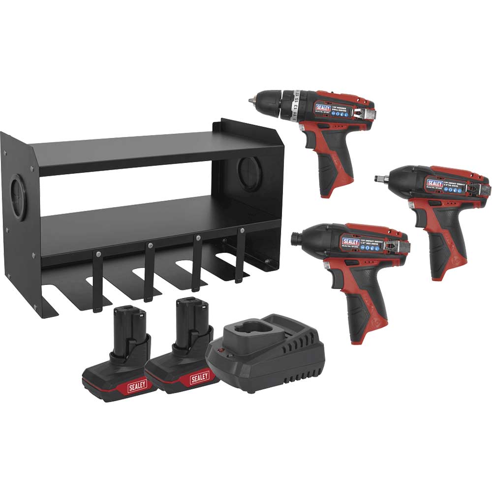 Sealey 12v Cordless 3 Piece Power Tool Kit and Storage Rack | Power ...