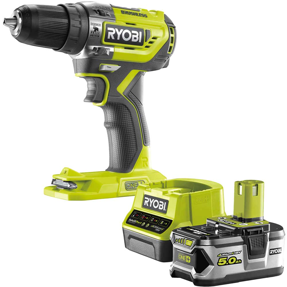 Ryobi R18PD5 ONE+ 18v Cordless Compact Brushless Combi Drill 1 x 2ah Li ...
